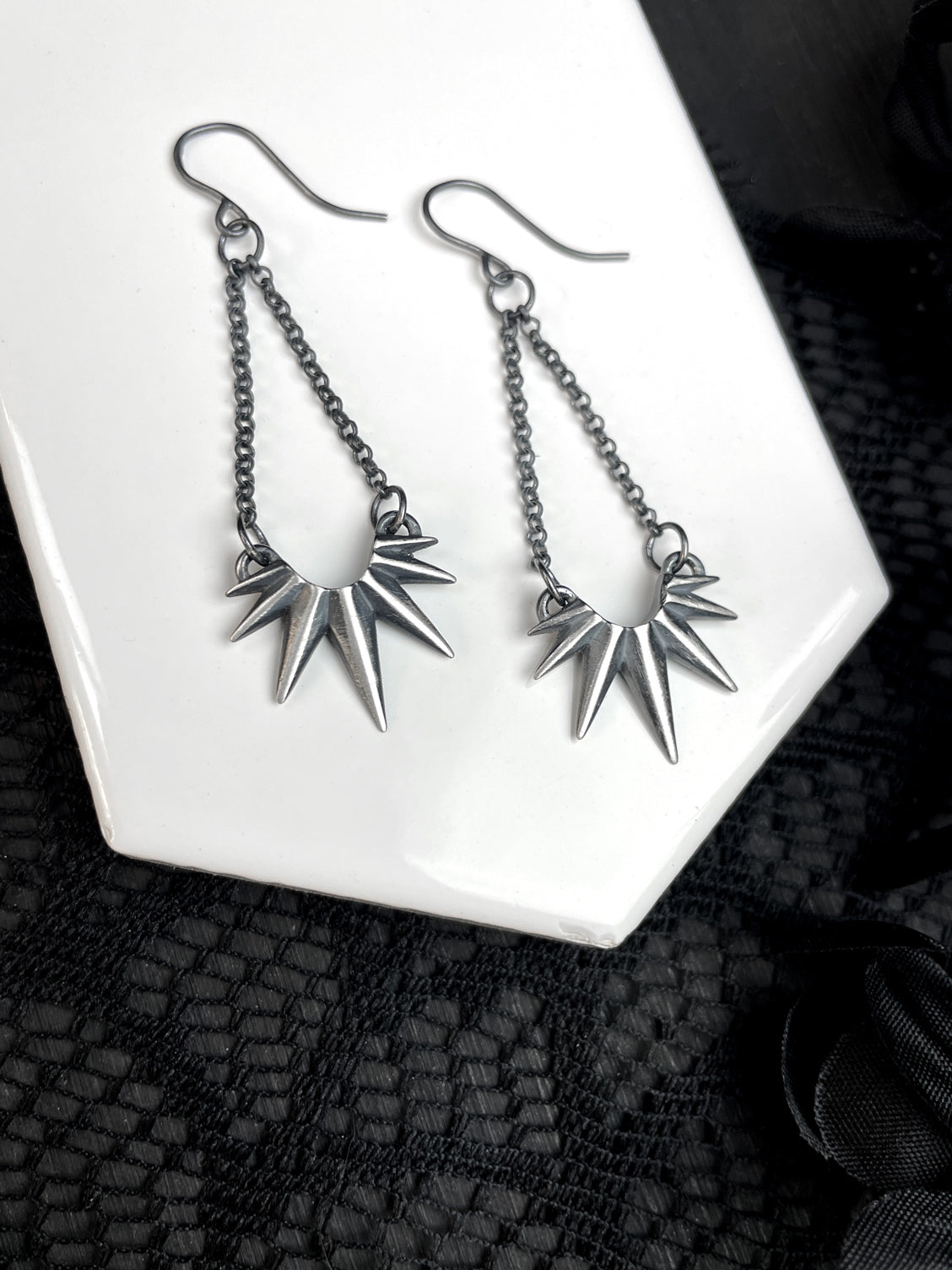 Silver Spike Dangle Earrings - Spiky Jewelry by Hypnovamp
